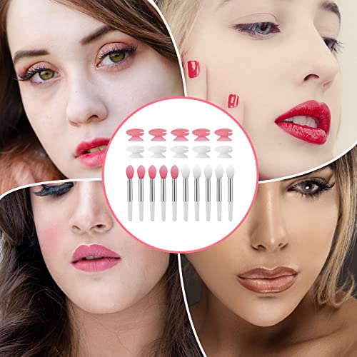 Silicone Lip Brushes with Covers, 10pcs Lip Brushes for Lipsticks and 10pcs Covers, Reusable Lip Applicators Silicone with Cap for Lip Gloss & Balm Eyeshadow Makeup (2 Colors)