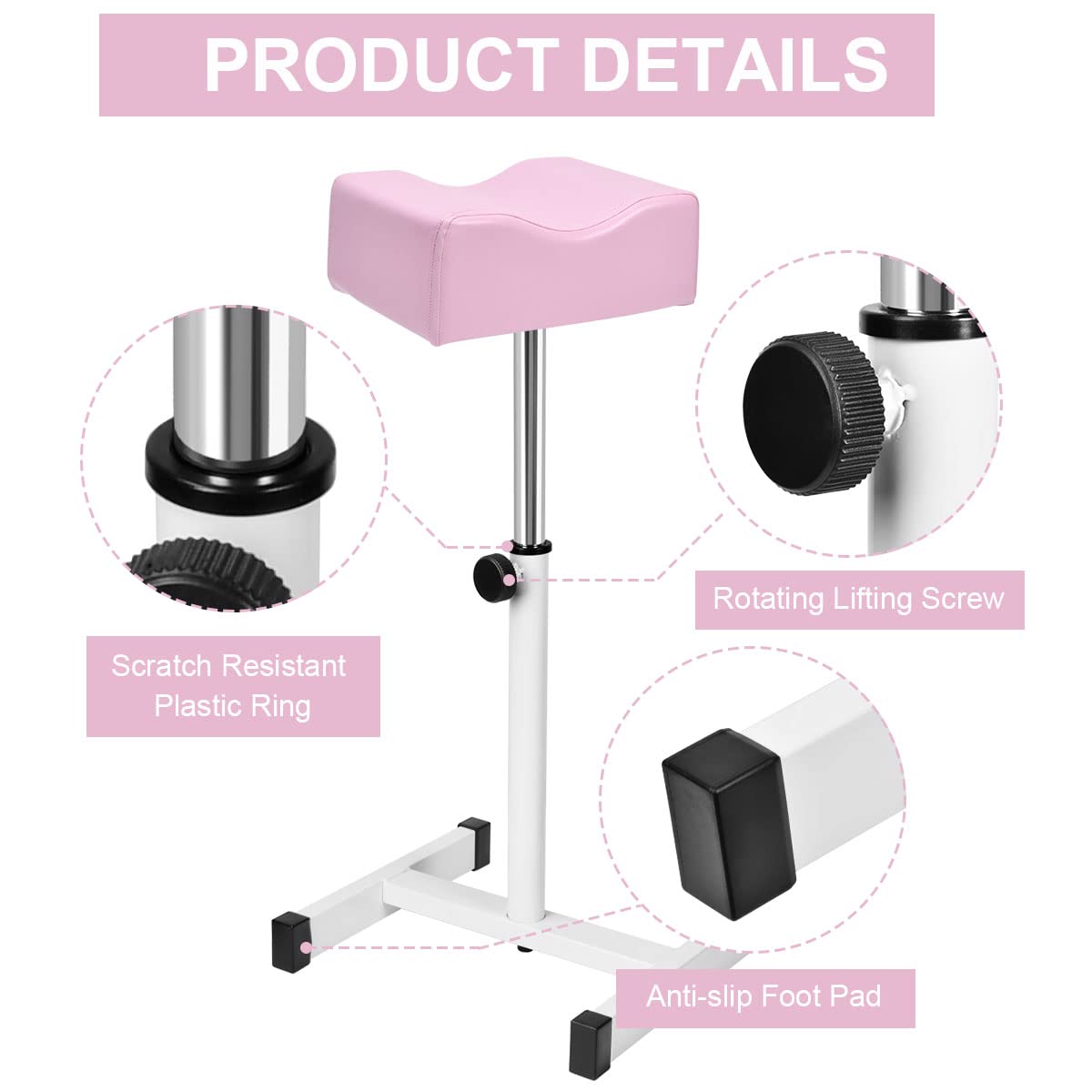 Pedicure Manicure Footrest, Adjustable Height with Soft Cushion Pedicure Stool Non-Slip, Pedicure Nail Equipment for Salon Spa Beauty,Pink