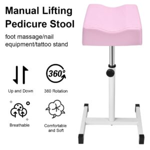 Pedicure Manicure Footrest, Adjustable Height with Soft Cushion Pedicure Stool Non-Slip, Pedicure Nail Equipment for Salon Spa Beauty,Pink