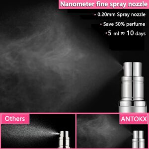 ANTOKX Travel Perfume Bottle Refillable Atomizer - 5ML Perfume Atomiser, Pocket Perfume Dispenser, Scent Pump Case, Leakproof Portable Perfume Sprayer for Women and Men (Gray)