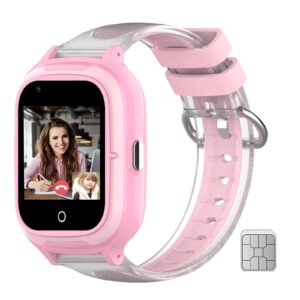 loghog 4g smart watch for kids call and text boys girls 4-12 baby watches with sim card gps tracker touch screen kids phone watch voice video calling messaging (pink)