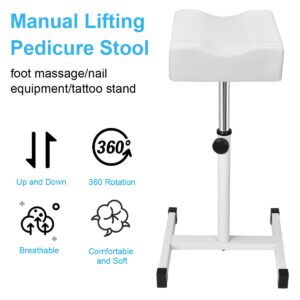 Pedicure Manicure Footrest, Adjustable Height with Soft Cushion Pedicure Stool Non-Slip, Pedicure Nail Equipment for Salon Spa Beauty,White