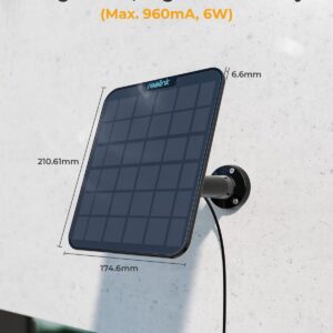 Reolink 6W Solar Panel Black, Non-Stop Solar Power Supply for All Wireless Battery Camera Outdoor, Compatible with TrackMix/Argus PT Ultra/Duo 2/Eco Ultra/3 Ultra, Waterproof, Adjustable Mount(Black)