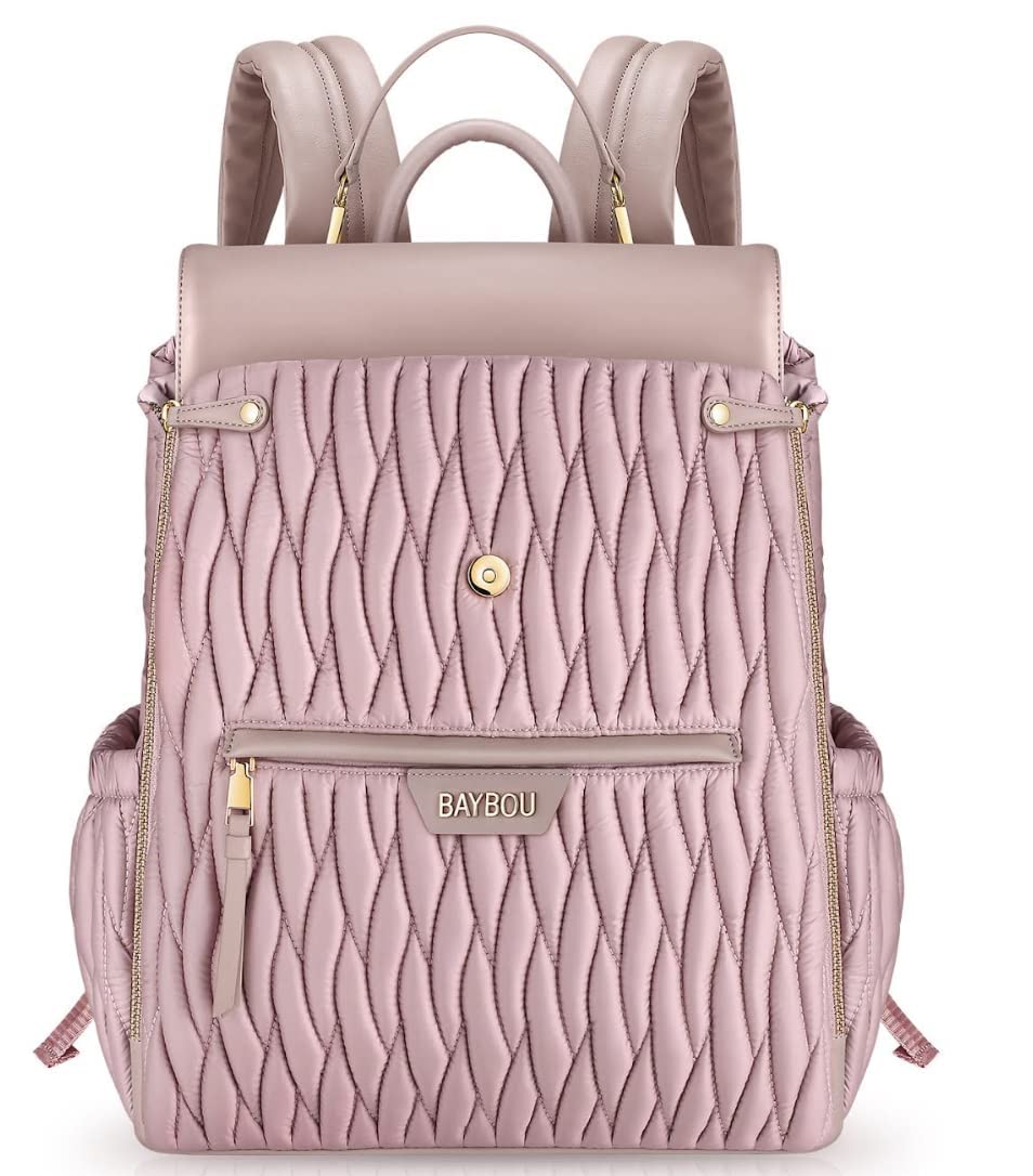 Baybou Diaper Bag Backpack Large Capacity, Waterproof, and Multifunctional Baby Essentials Travel Bag with Changing Pad and Stroller Straps, Blush Pink