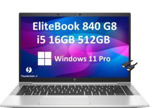 hp elitebook 840 g8 business laptop (14" fhd anti-glare, intel 4-core i5-1145g7, 16gb ram, 512gb ssd) 2 x thunderbolt 4, webcam, ist cable, win 11 pro