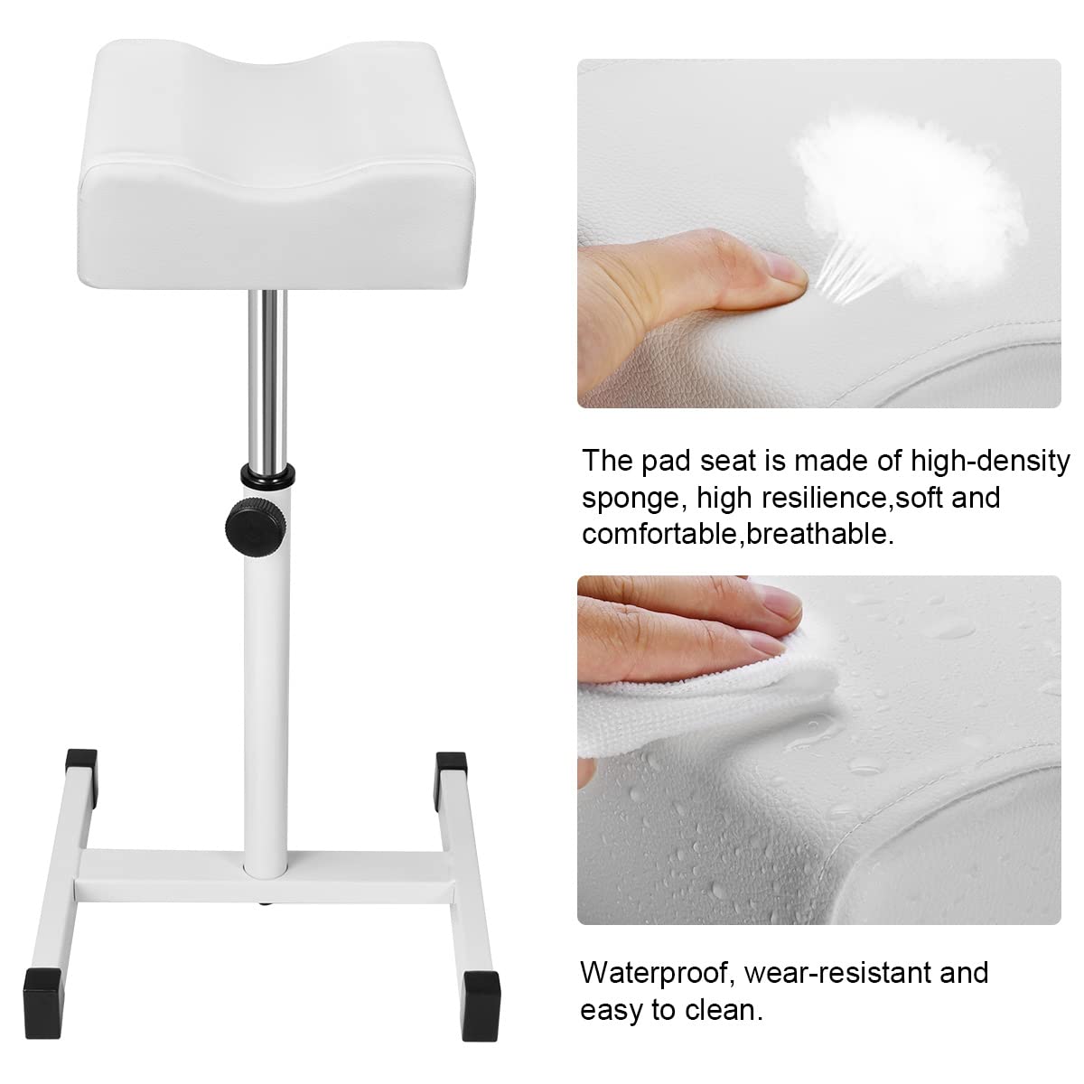 Pedicure Manicure Footrest, Adjustable Height with Soft Cushion Pedicure Stool Non-Slip, Pedicure Nail Equipment for Salon Spa Beauty,White