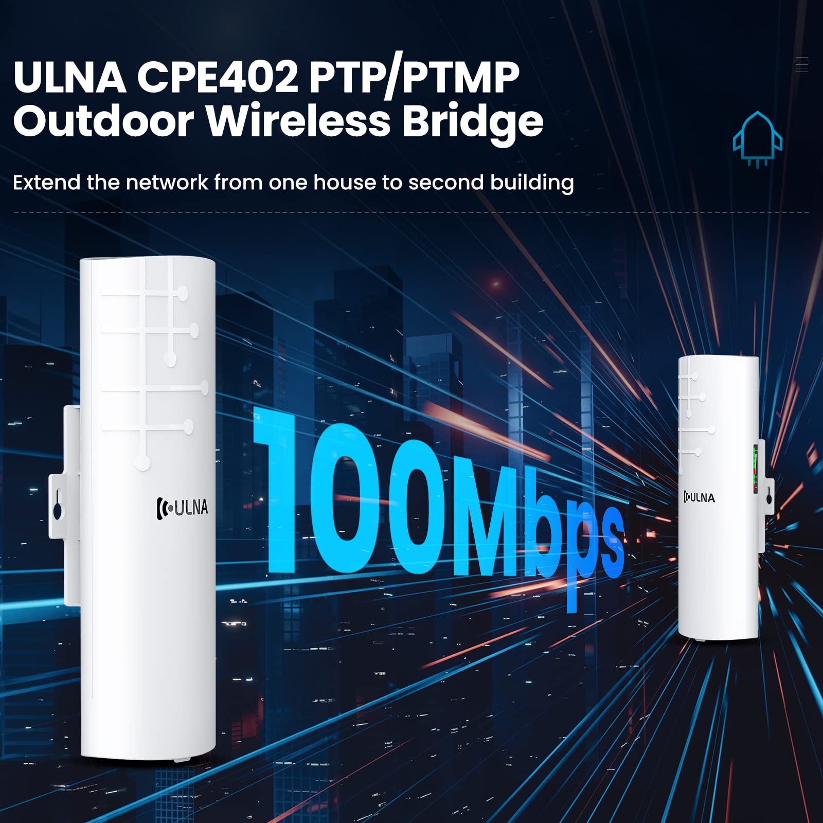 Point to Point Wireless Bridge Outdoor, ULNA 5.8G Long Range Wireless Bridge Kit CPE with 14DBi High Gain Antenna, Extend WiFi Network/Video Surveillance, Ideal for Barn Shop Garage