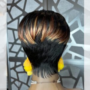 QiaQiaRing Pixie Cut Wigs for Black Women Colorful 1B/27/33 Sidepart Short Layered Pixie Cut Wigs with Bangs 10A Full Machine Made Human Hair Wigs 150% Density