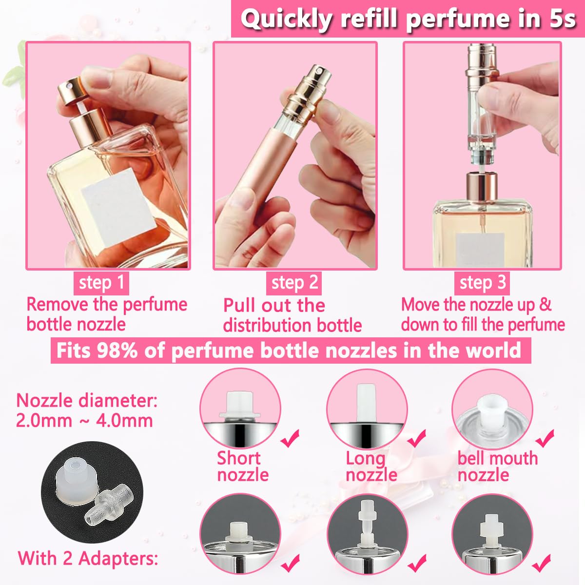 ANTOKX Travel Perfume Bottle Refillable Atomizer - 5ML Perfume Atomiser, Pocket Perfume Dispenser, Scent Pump Case, Leakproof Portable Perfume Sprayer for Women and Men (Gold)