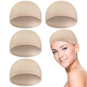 4 pcs bamboo fiber wig cap bamboo wig liner cap for women hairloss elastic breathable bald cap under wigs (beige)