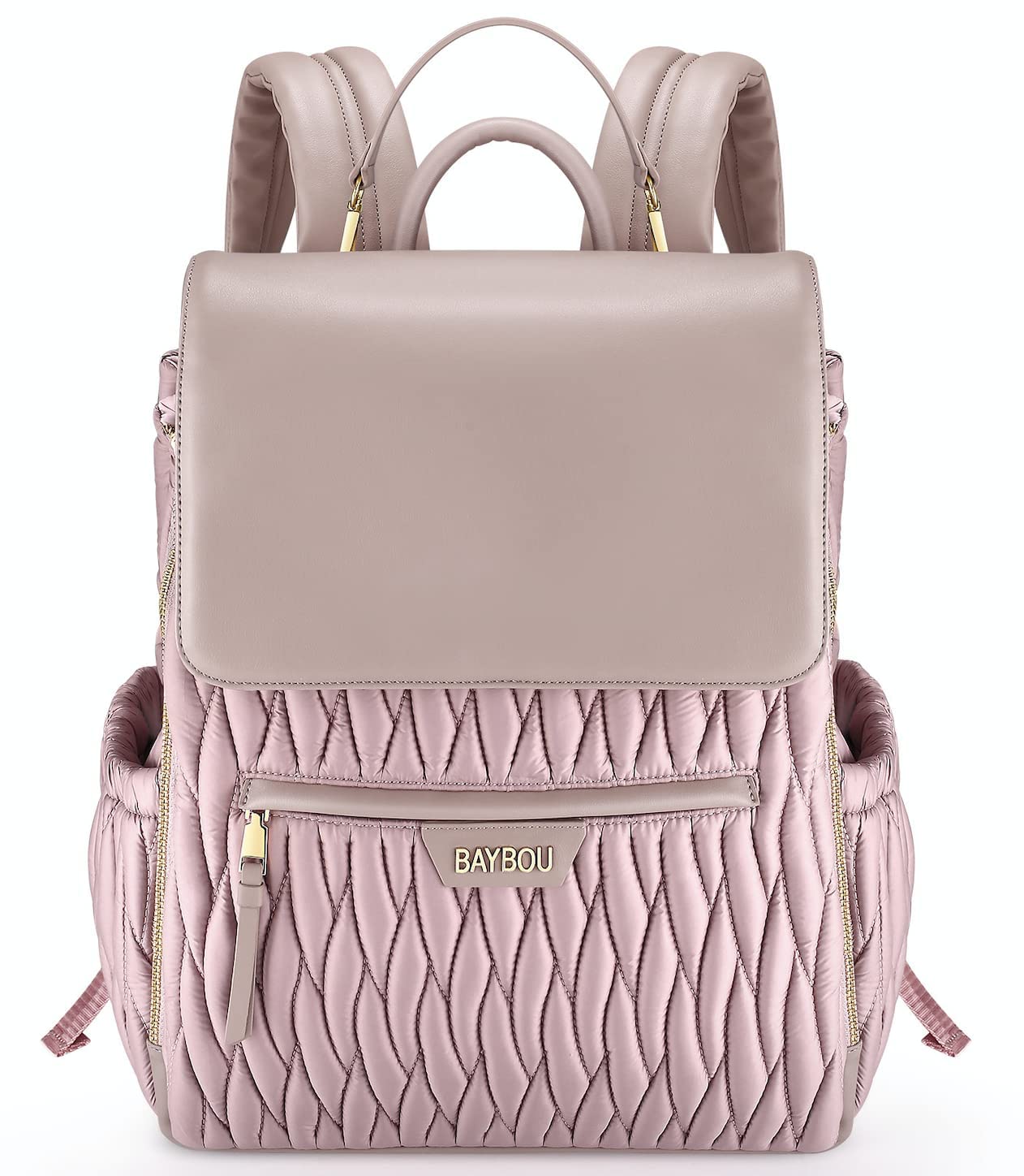 Baybou Diaper Bag Backpack Large Capacity, Waterproof, and Multifunctional Baby Essentials Travel Bag with Changing Pad and Stroller Straps, Blush Pink