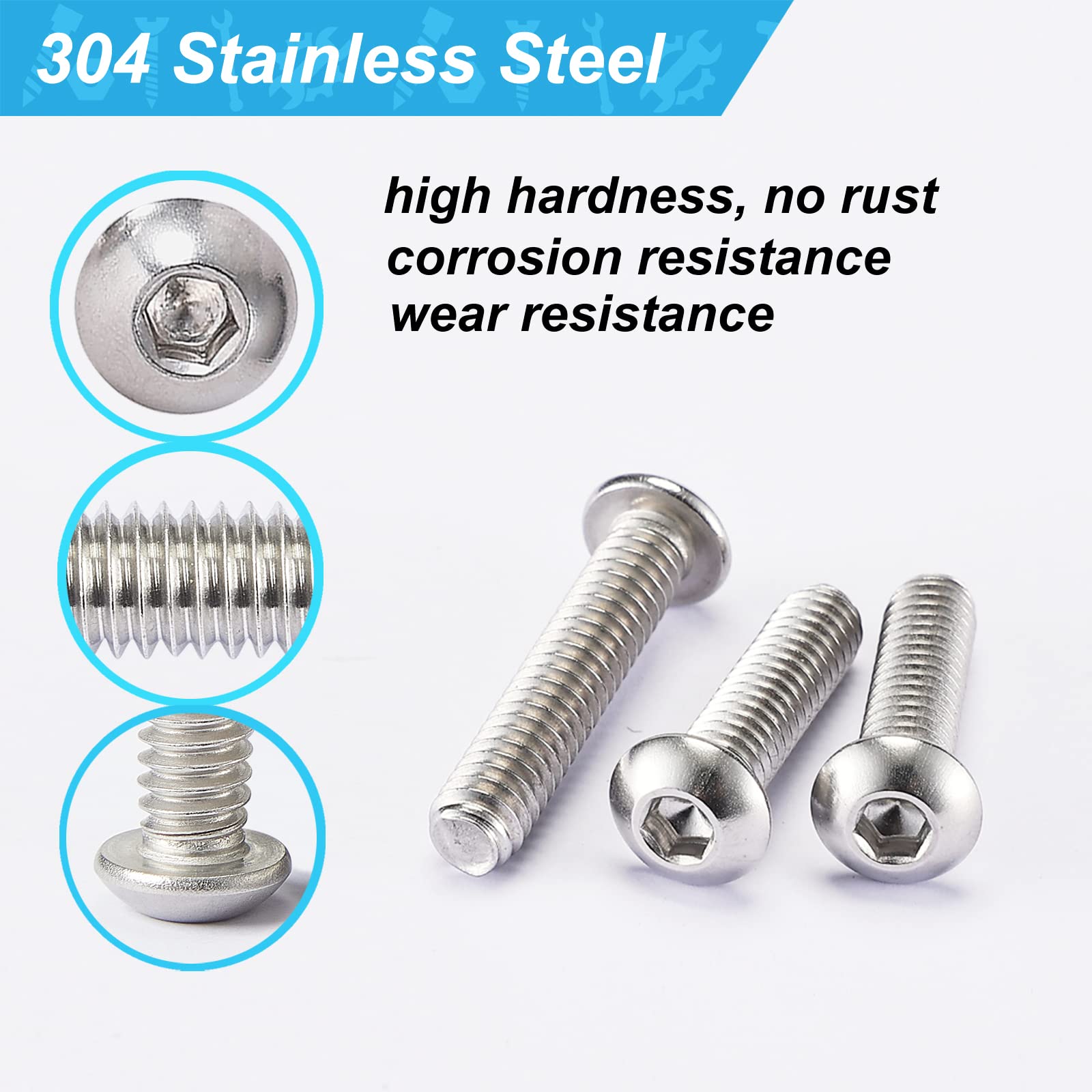 160PCS #8-32 UNC Stainless Steel Button Head Socket Cap Screws Bolts, Nuts Assortment Kit, Includes 8 Most Common Sizes (#8-32×3/4", 7/8", 1", 5/8", 1/2", 3/8", 5/16", 1/4")