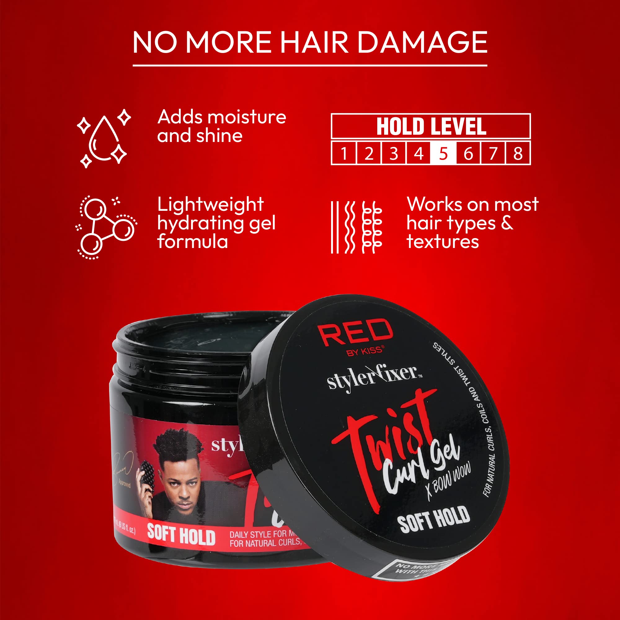 RED by Kiss X Bow Wow Styler Fixer Twist Curl Gel, Soft Hold for Afro Hair, Moisturizing with Coconut Scent, Ideal for 360 Waves & Twists, Nourished and Naturally Shiny