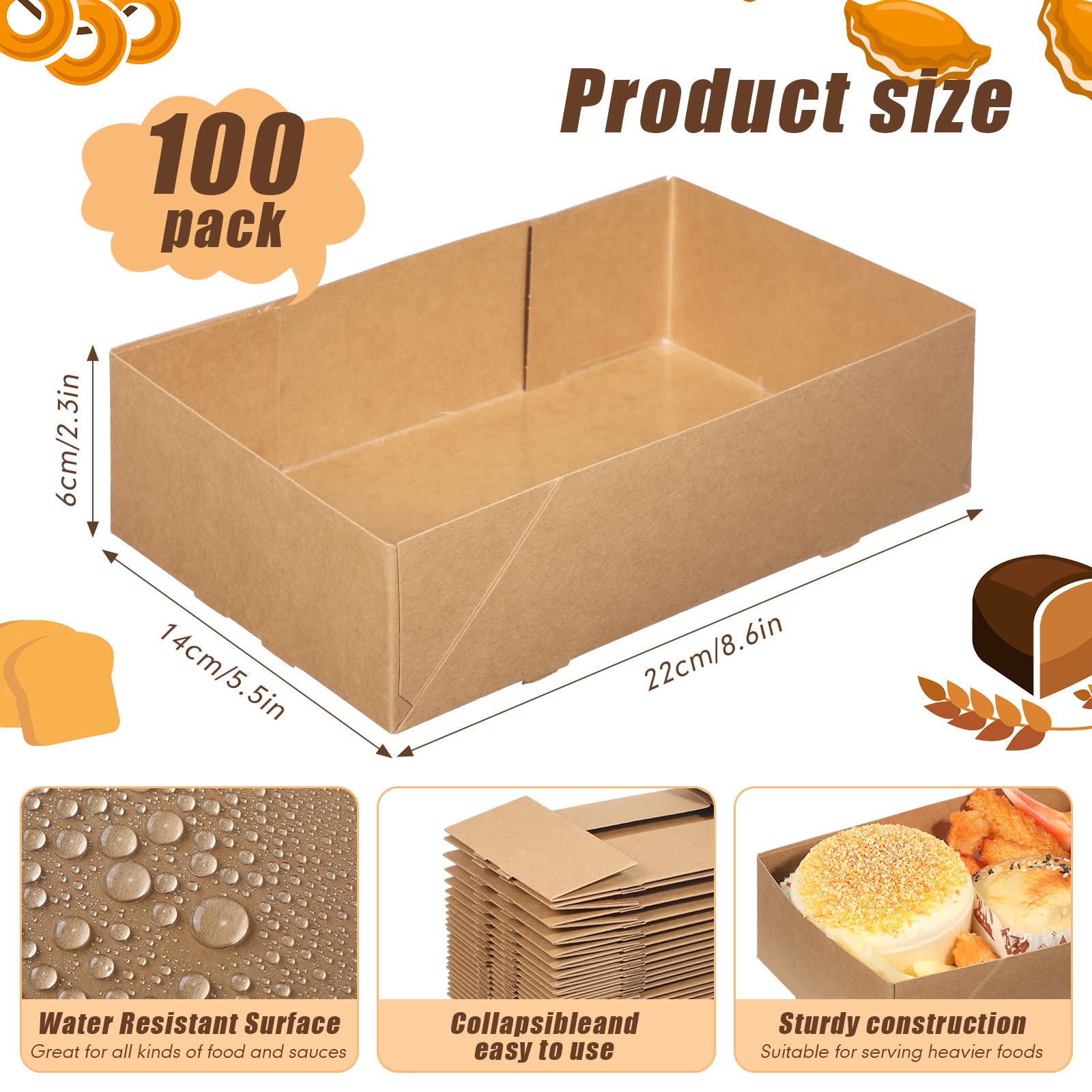 200 Pcs Kraft Paper Food Tray and Checkered Food Wrapping Paper Set 4 Corner Pop up Paperboard Food Box Disposable Foldable Cardboard Trays Brown Greaseproof Food Paper Box for Theater Stadium