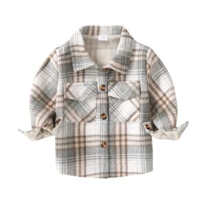 younger tree toddler baby boys girls jacket plaid flannel long sleeve button down shacket kids boy coat fall winter top(grey/green,3-4t)