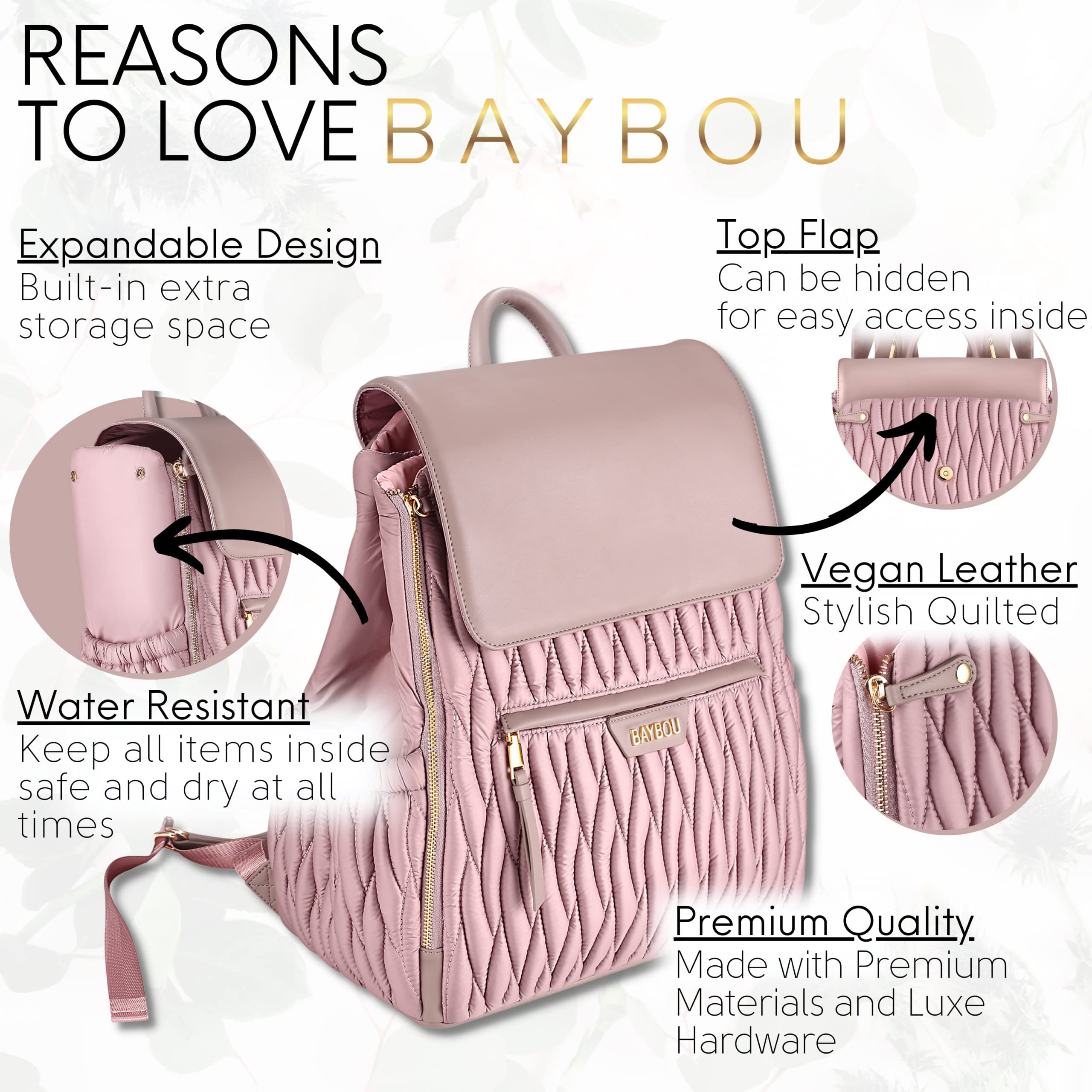 Baybou Diaper Bag Backpack Large Capacity, Waterproof, and Multifunctional Baby Essentials Travel Bag with Changing Pad and Stroller Straps, Blush Pink