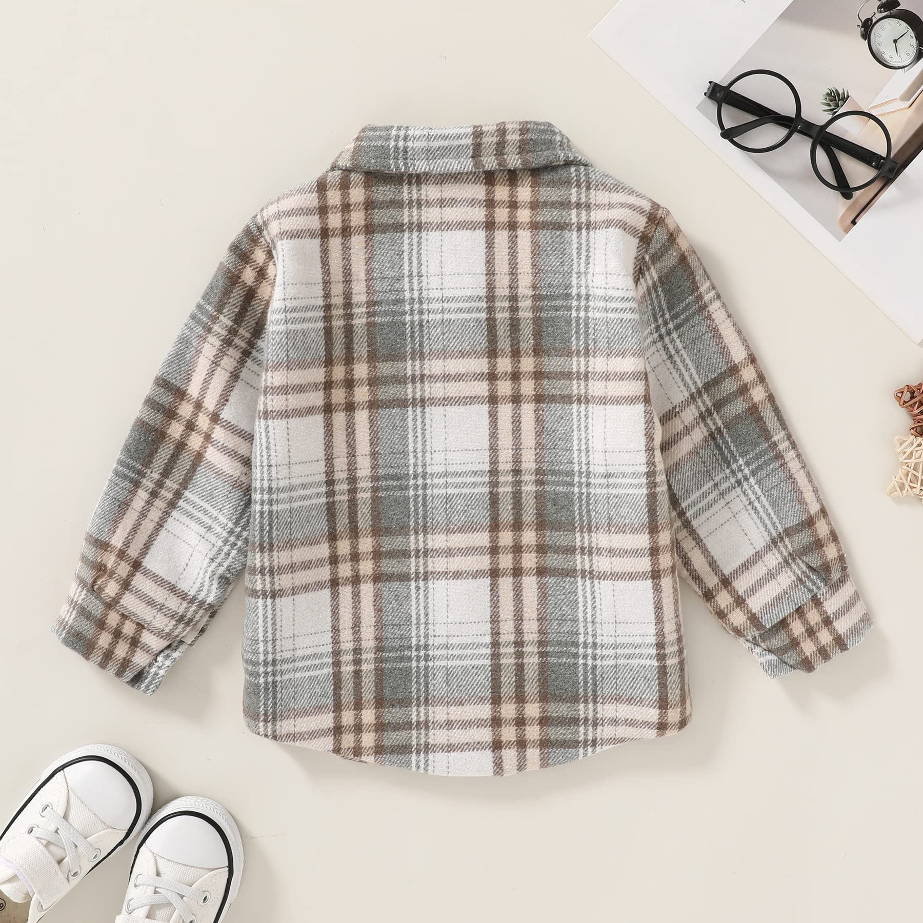 YOUNGER TREE Toddler Baby Boys Girls Jacket Plaid Flannel Long Sleeve Button Down Shacket Kids Boy Coat Fall Winter Top(Grey/Green,3-4T)