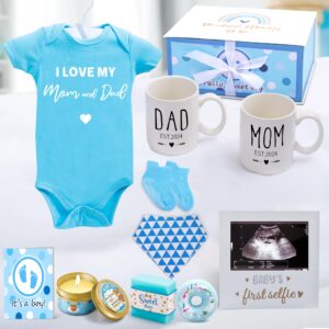 ShinnyWis 2024 New Mom Gifts for Women- Announcements Pregnancy Gifts for First Time Moms, Gender Reveal Gifts for New Parents Mom and Dad Mugs-11oz Coffee Mug Set (Blue)