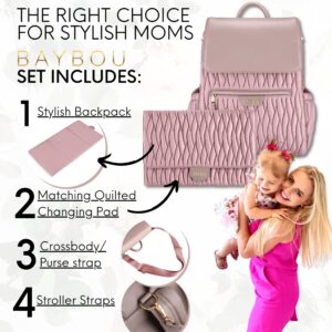 Baybou Diaper Bag Backpack Large Capacity, Waterproof, and Multifunctional Baby Essentials Travel Bag with Changing Pad and Stroller Straps, Blush Pink