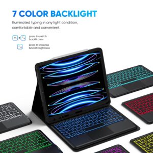 MicroPack iPad Pro 12.9 Case with Keyboard - (6th Generation, 2022) Keyboard with Trackpad 7 Color Backlit, Detachable Wireless Keyboard Compatible for iPad Pro 12.9 5th Gen, 4th Gen, 3rd Gen,Black