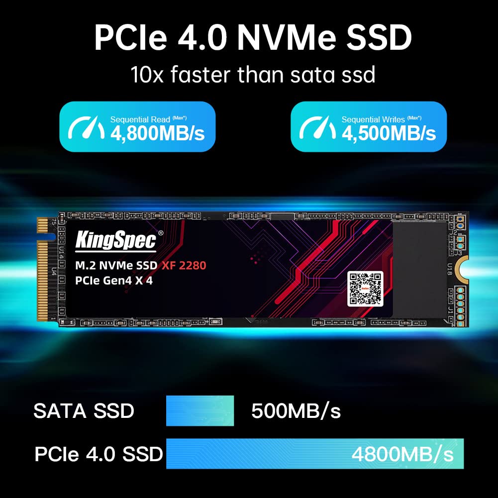 KingSpec 1TB PCIe4.0 NVMe SSD, M.2 2280 SSD 3D NAND Flash- Read Speed up to 4800MB/s, Compatible with PS5 / Desktop/Laptop