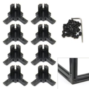 yeebyee 3 way end corner brackets connector set with m4 screws for 6mm slot 2020 series aluminum extrusion profile, 8pcs/pack (black-2020series)