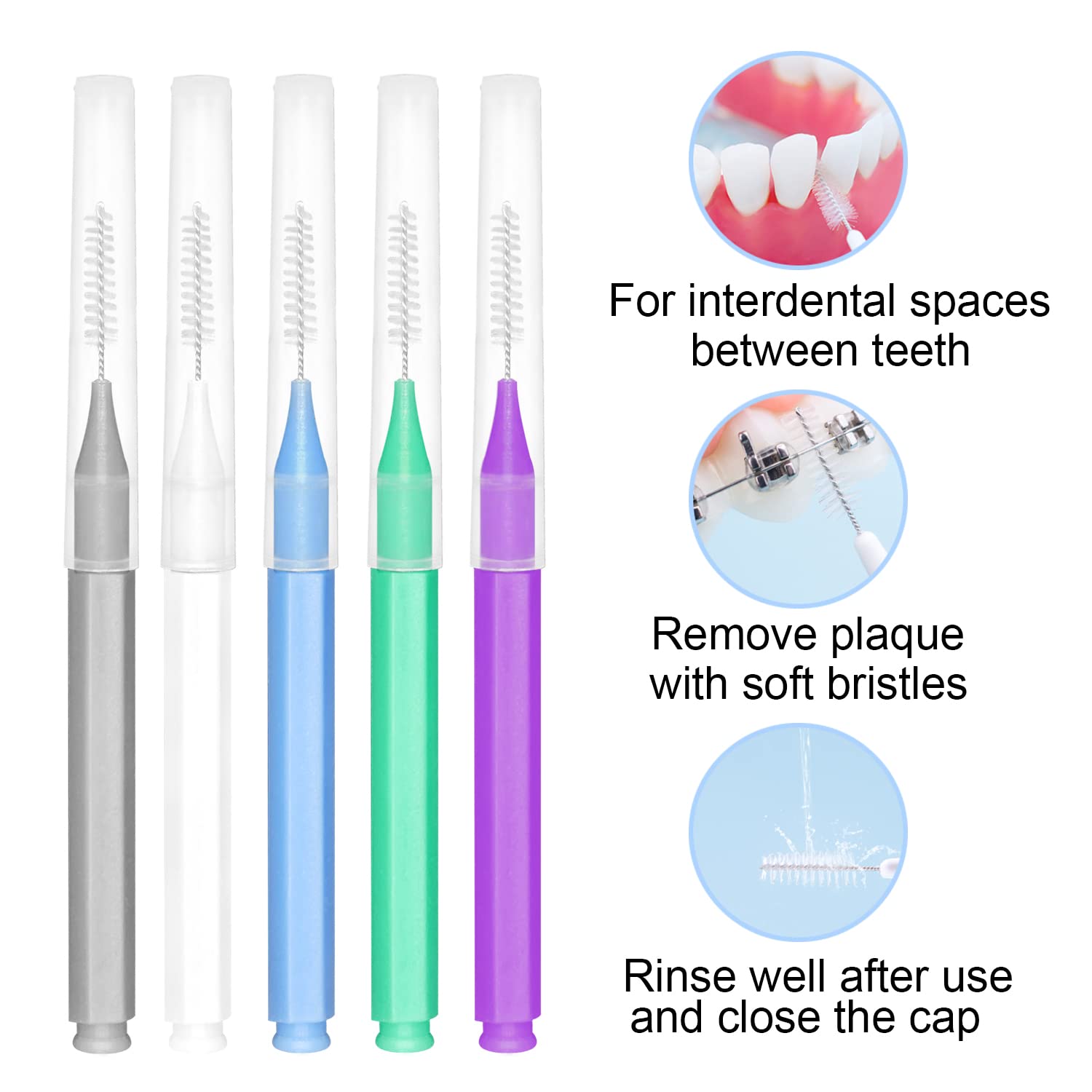 EasyHonor Braces Brush for Cleaner Interdental Brush Toothpick Dental Tooth Flossing Head Oral Dental Hygiene Flosser Toothpick Cleaners Tooth Cleaning Tool (5 Cool Colors,75pcs)