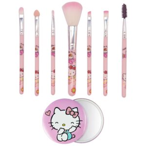 7 pcs kitty makeup brush with kitty cat mirror-cosmetic makeup brush set tool kit set brush set best gift for young girl women