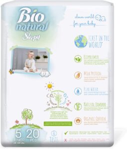 soho, bio-natural sleepy baby diapers, made from organic cotton and bamboo extract, ultimate comfort and dryness, wetness indicator, comes with the baby wipes, (5 junior 24-44 lbs count- 20 pcs)