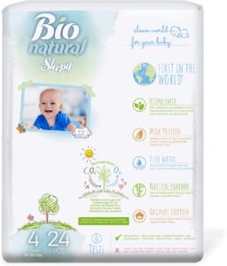 soho, bio-natural sleepy baby diapers, made from organic cotton and bamboo extract, ultimate comfort and dryness, wetness indicator, comes with the baby wipes, (4 maxi 15-35 lbs count- 24 pcs)