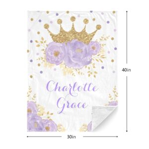 Personalized Baby Blankets Custom Baby Blanket for Girls with Name Personalized Baby Gifts for Girls Pink Soft Girl Blanket - Purple Floral Crown 30x40in