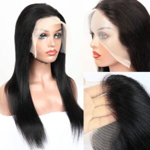 LUCLUEME 13x6 Hd Straight Lace Front Wigs Human Hair Transparent Lace Frontal Wigs for Black Women Human Hair Glueless Wigs Human Hair Pre Plucked with Baby Hair Natural Color 18 Inch