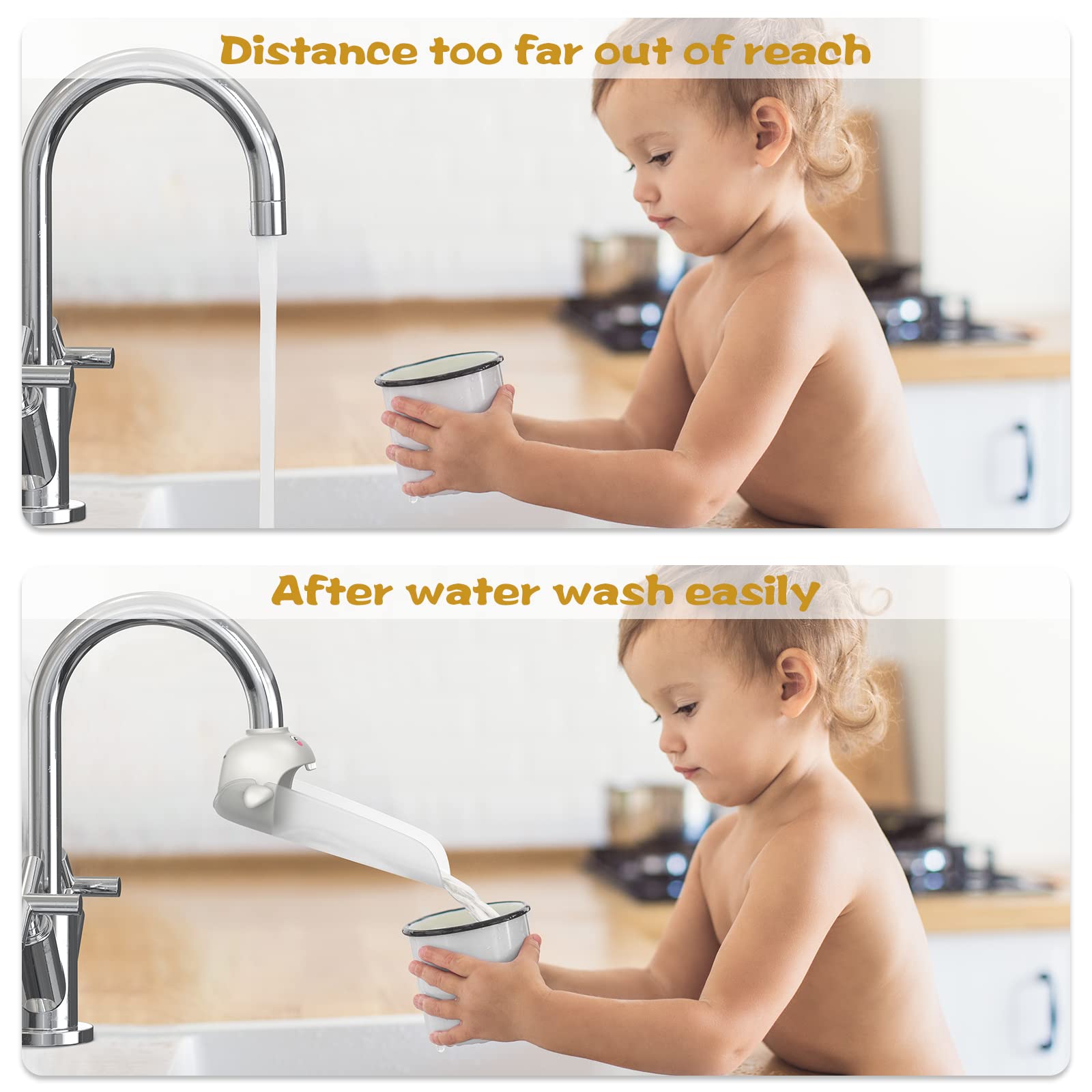 Maliton Faucet Extender for Toddlers, Sink Extender for Kids Hand Washing, Suitable for Bathroom, Kitchen, Bathtub Sink, Fits Most Faucets (2 Pack, Grey)