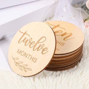 Toyvian 1 Set Baby Monthly Milestone Photo Cards, Wooden Baby Announcement Cards, Double Sided Photo Prop Milestone Discs, Pregnancy Journey Milestone Markers, Light Wood