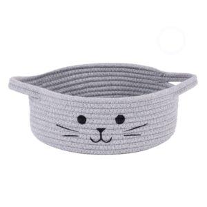 hichen small woven rope storage basket, cute cat toy basket for living room, baby basket for nursery, gift basket empty for baby shower, grey, 9.8 x 4 inches