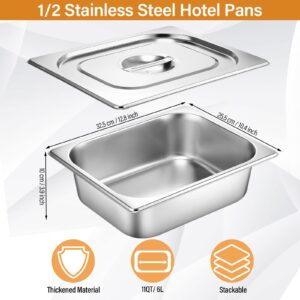 Thenshop 8 Set Stainless Steel Hotel Pans Steam Table Pan with Lids 4 inch 1/2 Half-Size Restaurant Pans Anti Steam Table Pan for Hotel Food Buffet Event Catering Supplies (Classic)