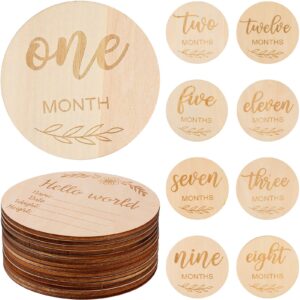 toyvian 1 set baby monthly milestone photo cards, wooden baby announcement cards, double sided photo prop milestone discs, pregnancy journey milestone markers, light wood