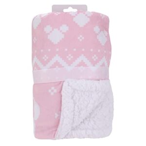 Disney Minnie Mouse Pink and White Winter Christmas Holiday Super Soft Sherpa Baby Blanket