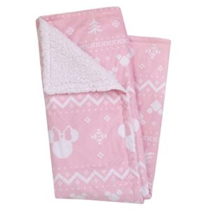 disney minnie mouse pink and white winter christmas holiday super soft sherpa baby blanket