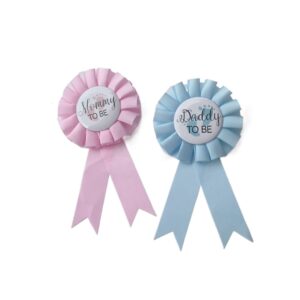 2 pieces daddy and mommy to be tinplate badge pin, gender reveal rosette button pins new mom gifts for baby shower party favor decoration (pink blue)