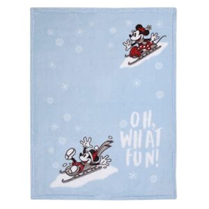 disney mickey and minnie mouse blue, white and red winter holiday oh, what fun! snowflakes photo op super soft baby blanket