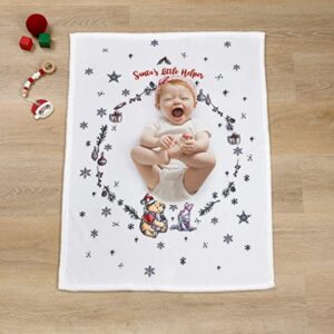 Disney Winnie The Pooh and Piglet White, Red, and Green Christmas Holiday Wreath Santa's Little Helper Photo Op Super Soft Baby Blanket