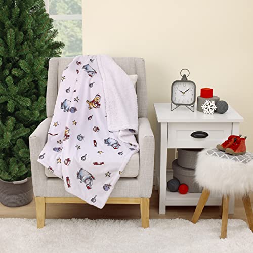 Disney Winnie The Pooh and Eeyore White Christmas Holiday Presents Super Soft Sherpa Baby Blanket