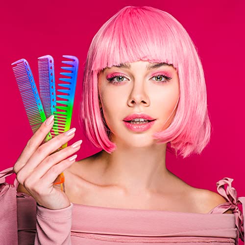 WLLHYF 3 Pieces Rainbow Hair Combs, Rat Tail Fine Cutting Comb Professional Salon Hairdressing Pintail Comb Anti-Static Fine Tooth Comb for Women Men Kids Various Hair Types Back Combing