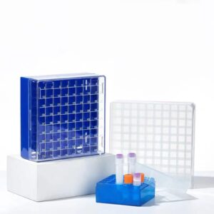 Cryogenic Storage Box - Polycarbonate Freezer Boxes,Blue/81 Place, for Storing 1.5-2.0 mL Cryotubes (Pack of 1)