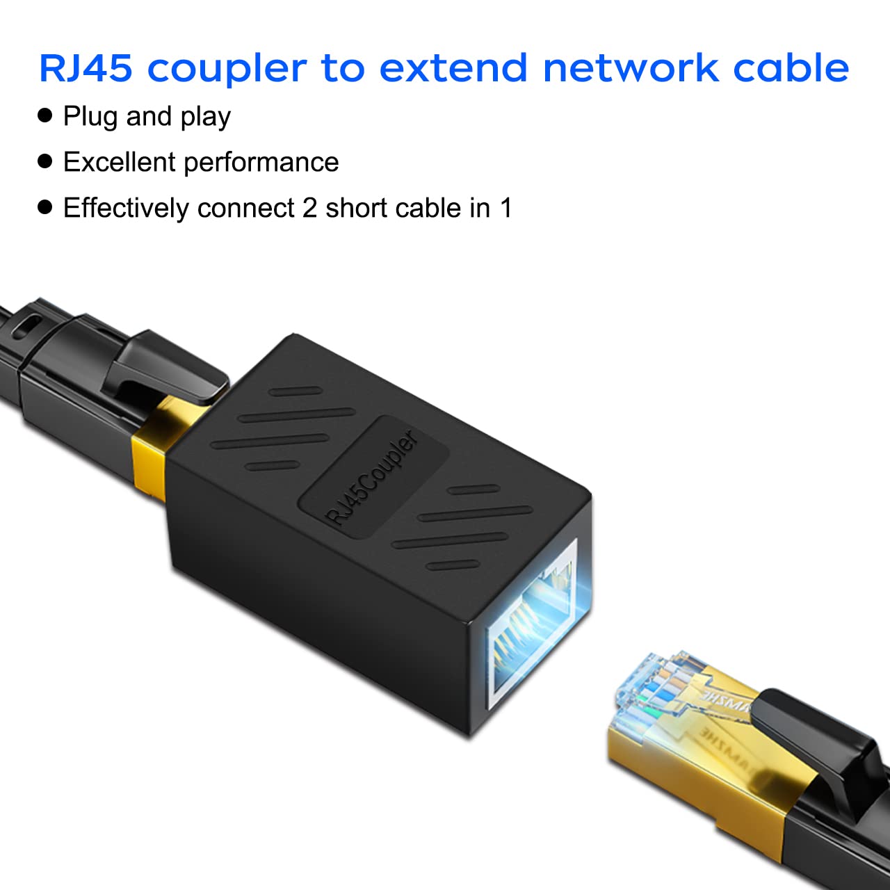 QINGLER RJ45 Cat6 Coupler Ethernet Extender Connector, 10 Pack in line Coupler Cat7 Cat6 Cat5e Cat5 Ethernet Cable Extender Female to Female Black