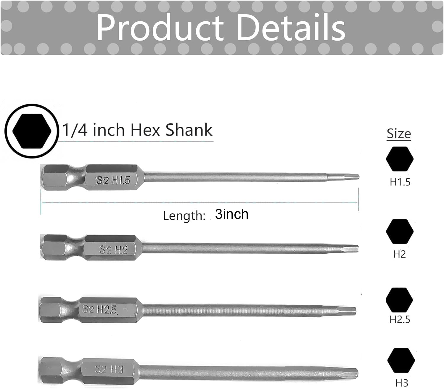 Hex Bit Set 4in1, SKZIRI Hex Head 1.5, 2.0 2.5 3.0mm Allen Wrench Drill Bit Set 1/4" Hex Shank 3inch Long Screwdrivers Bit for RC Repair Electric Screwgun/Power Drill RC Hobby Tool Kit