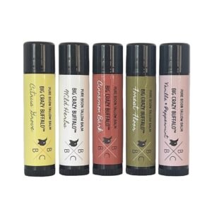 big crazy buffalo pure bison tallow lip balm set (5 pack) - moisturizing, non-habit forming, soothes chapped lips, hydrating