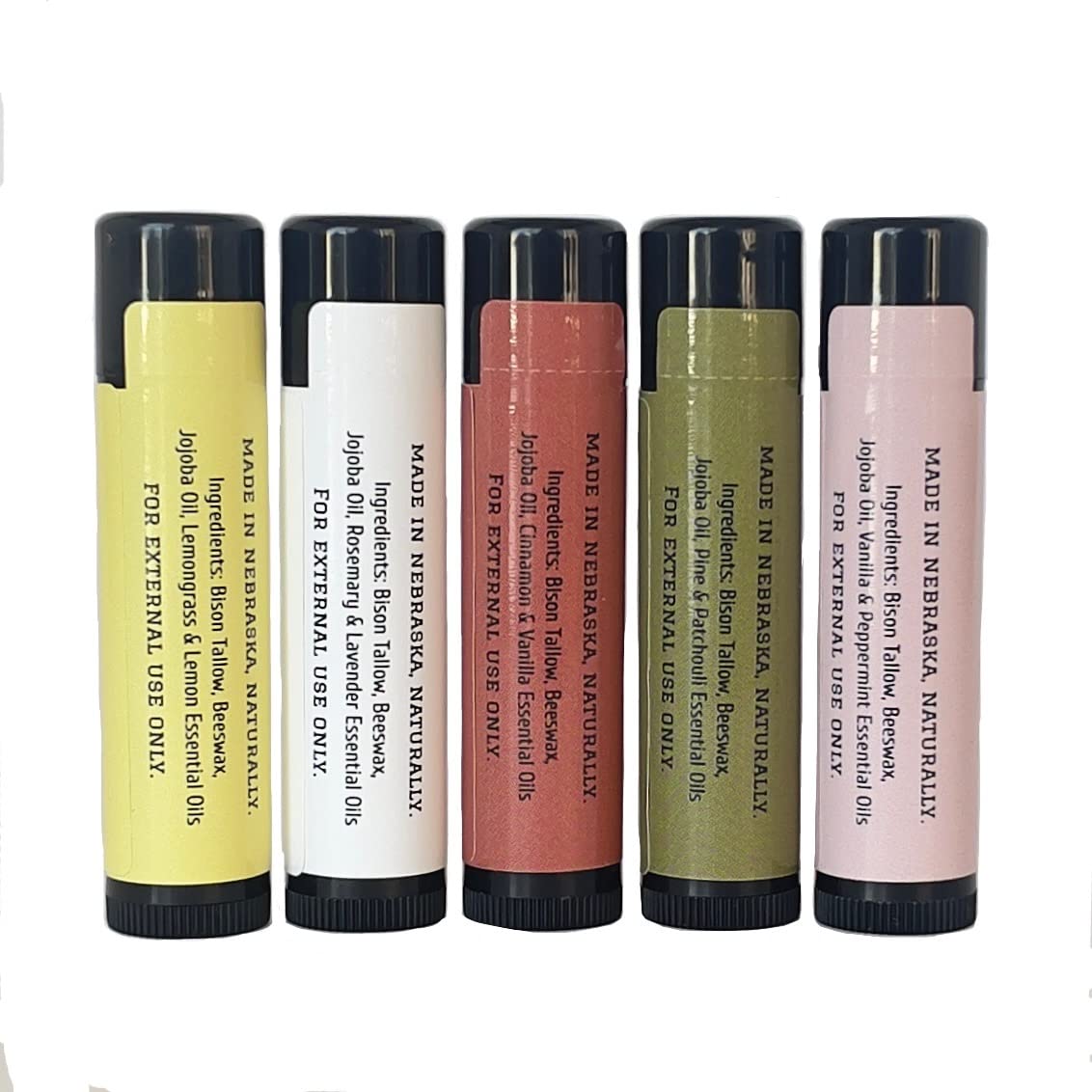 Big Crazy Buffalo Pure Bison Tallow Lip Balm Set (5 pack) - Moisturizing, Non-Habit Forming, Soothes Chapped Lips, Hydrating