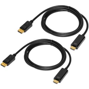 qingler 4k displayport to hdmi cable 6 feet 2-pack, display port (dp) to hdmi adapter male to male cord converter for pc to hdtv, monitor, projector